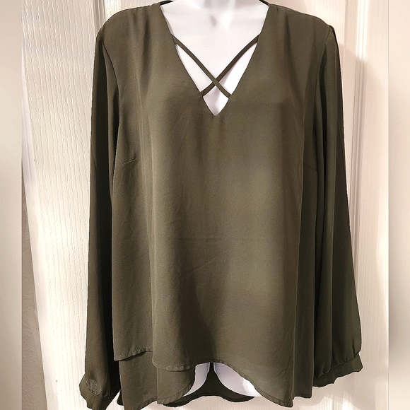 Charming Charlie | Tops | Olive Green Long Sleve Billowing Blouse ...